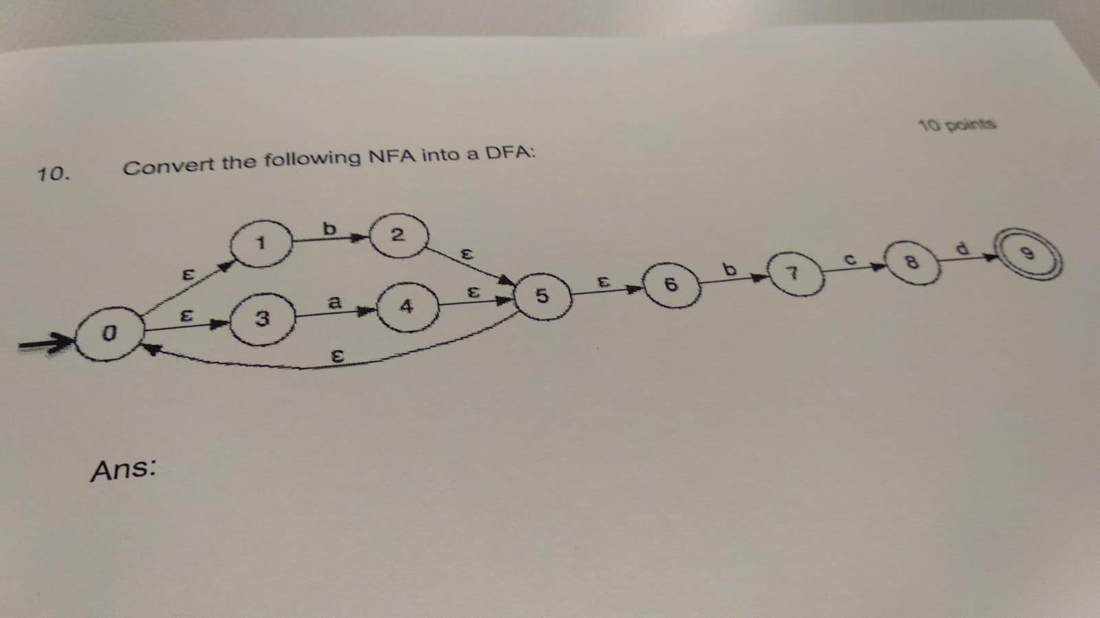 Solved 10 points 10. Convert the following NFA into a DFA: E | Chegg.com