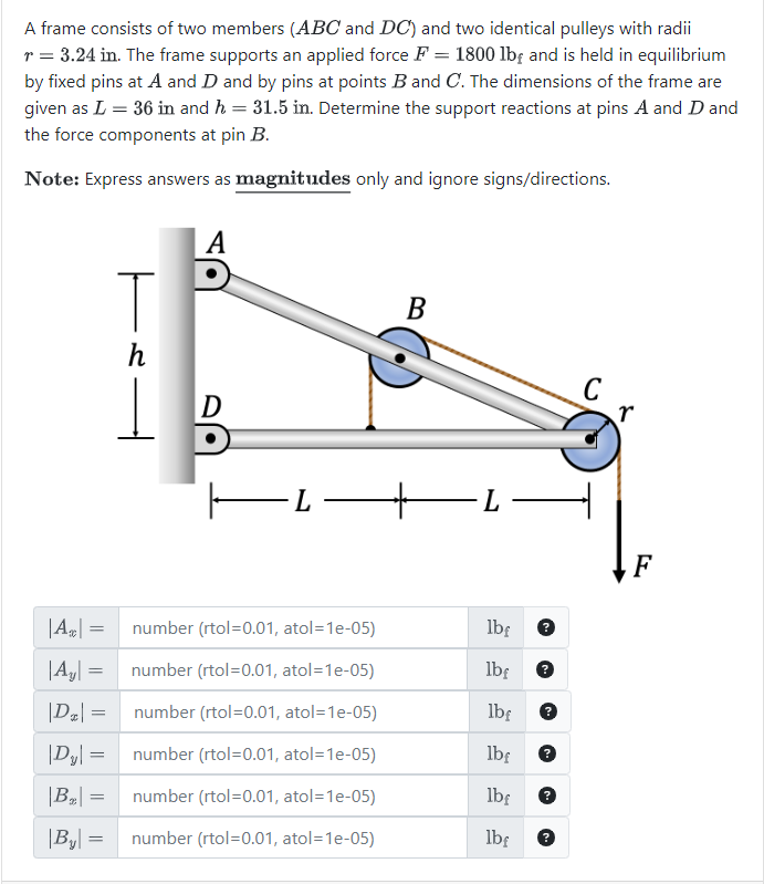 Solved A frame consists of two members (ABC and DC) and two | Chegg.com