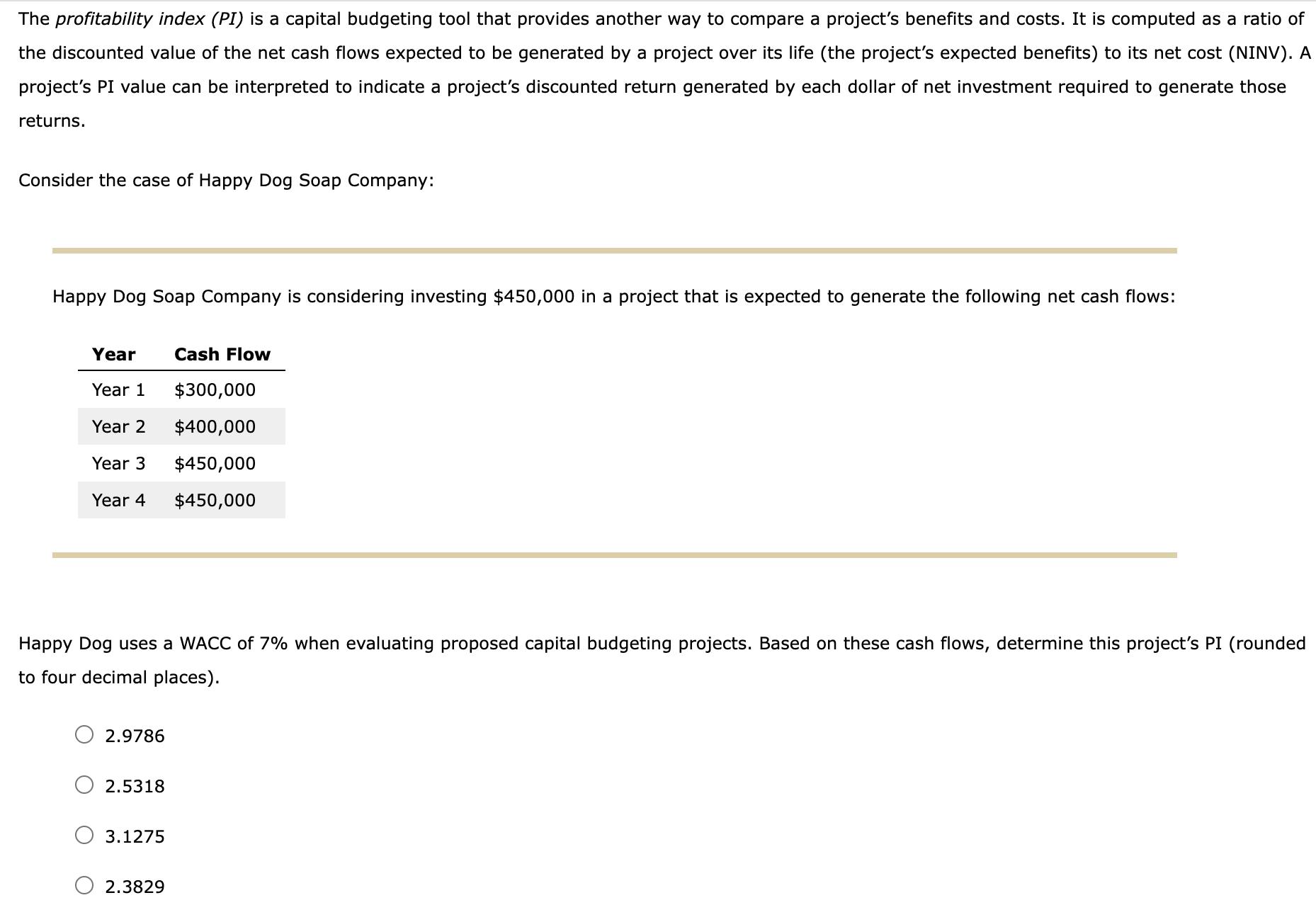 Solved The profitability index (PI) is a capital budgeting | Chegg.com