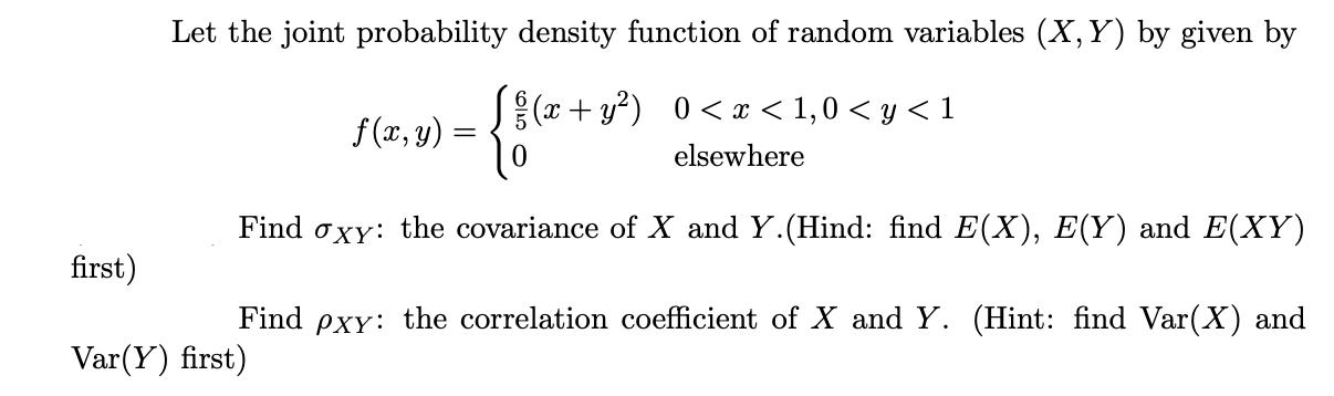 Solved Let the joint probability density function of random | Chegg.com