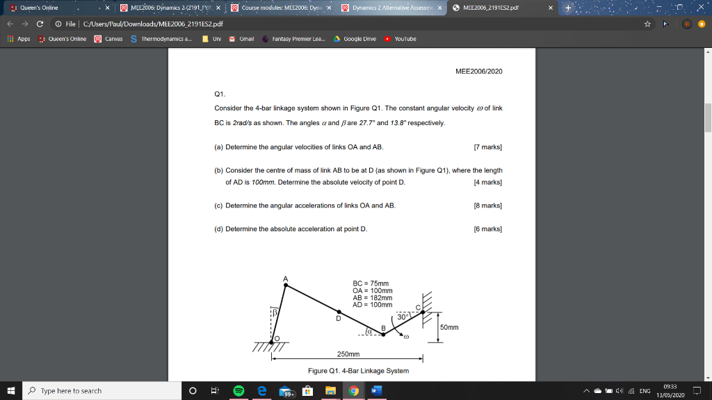 Solved Course modules: MEC2006: Dux Dynamics 2 Alternative | Chegg.com