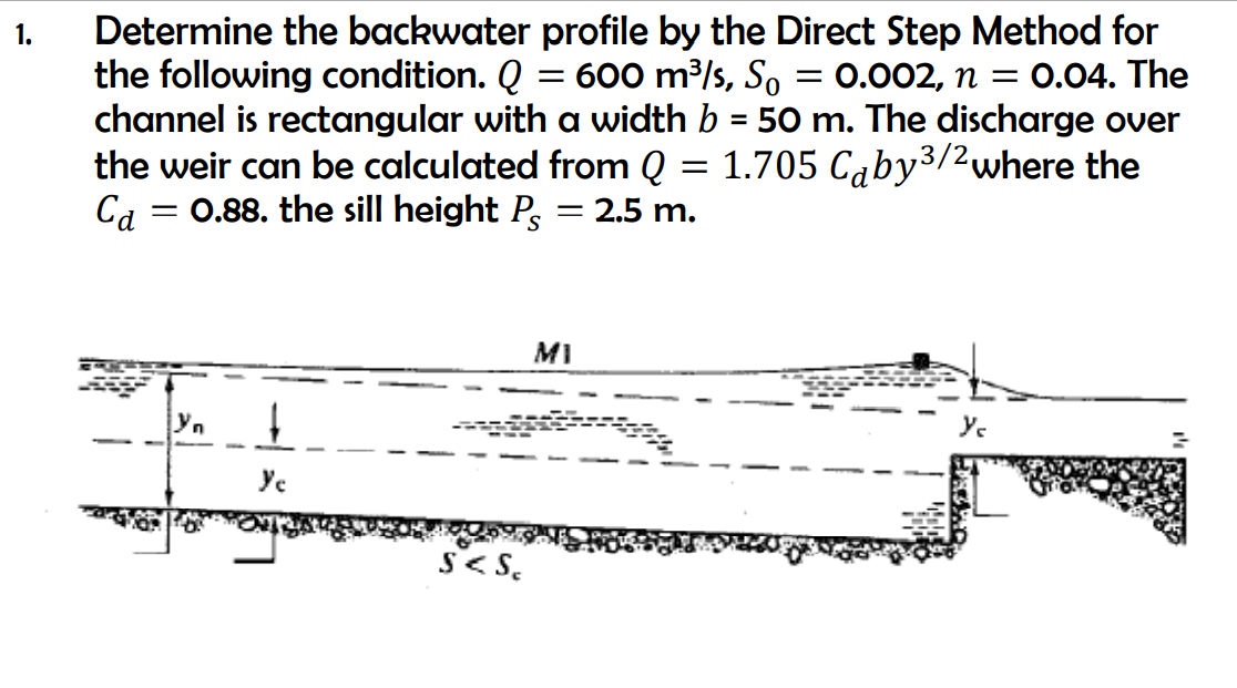 Solved 1. Determine the backwater profile by the Direct Step | Chegg.com