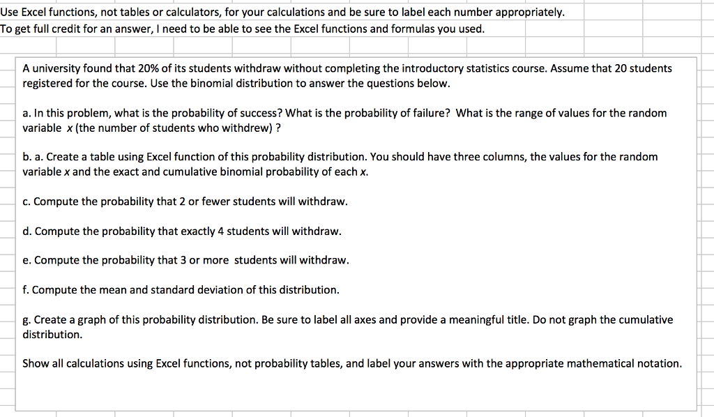 Solved Use Excel Functions Not Tables Or Calculators For