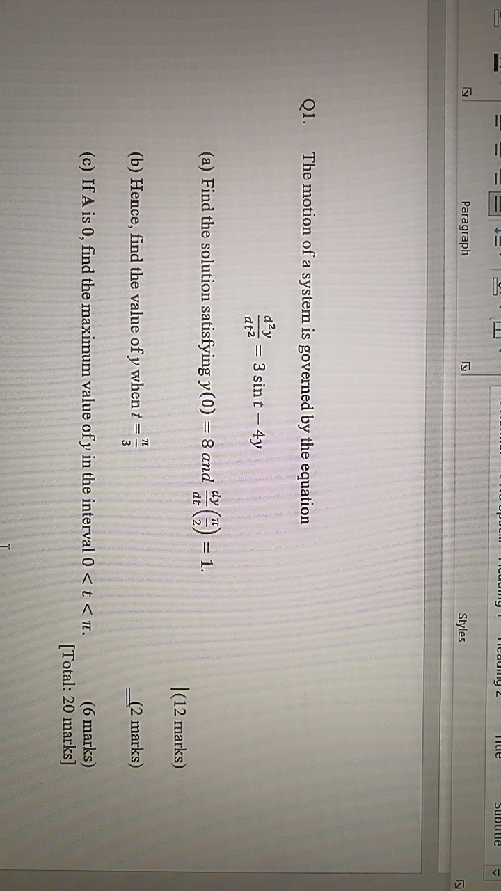 Solved Q1. The motion of a system is governed by the | Chegg.com