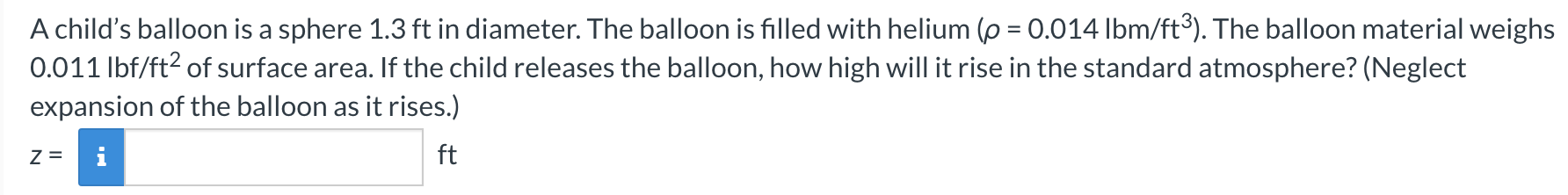 Solved A child's balloon is a sphere 1.3ft in diameter. The | Chegg.com