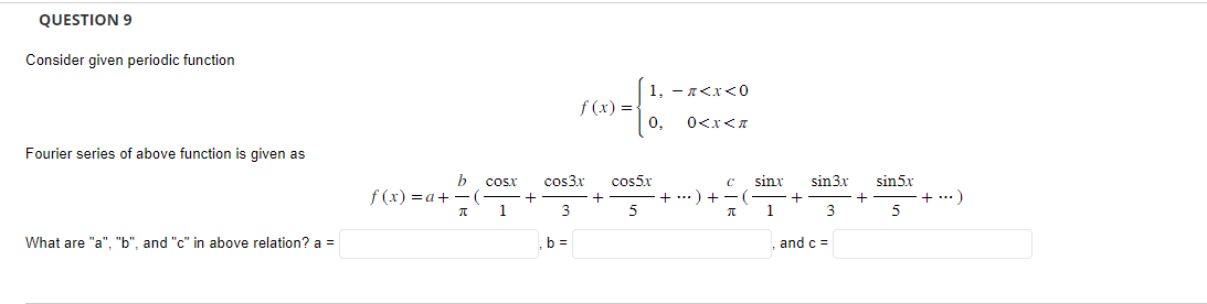 Solved Consider given periodic function f(x)={1,0,−π | Chegg.com