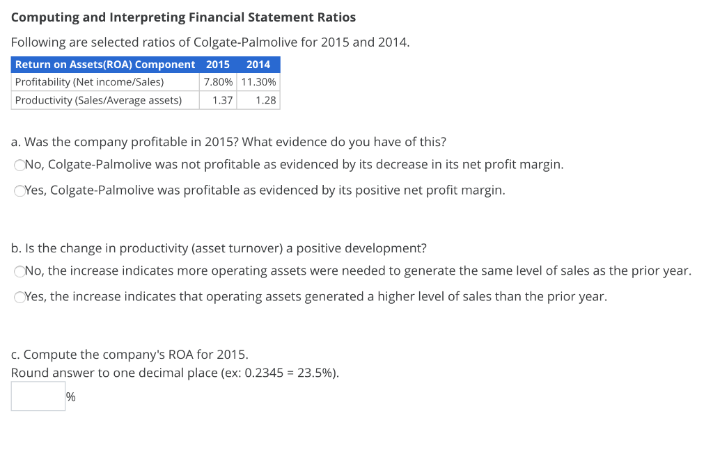 Solved Computing and Interpreting Financial Statement Ratios | Chegg.com