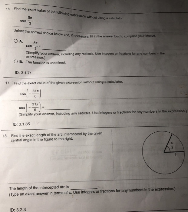 Solved Find the exact value of the following expression | Chegg.com