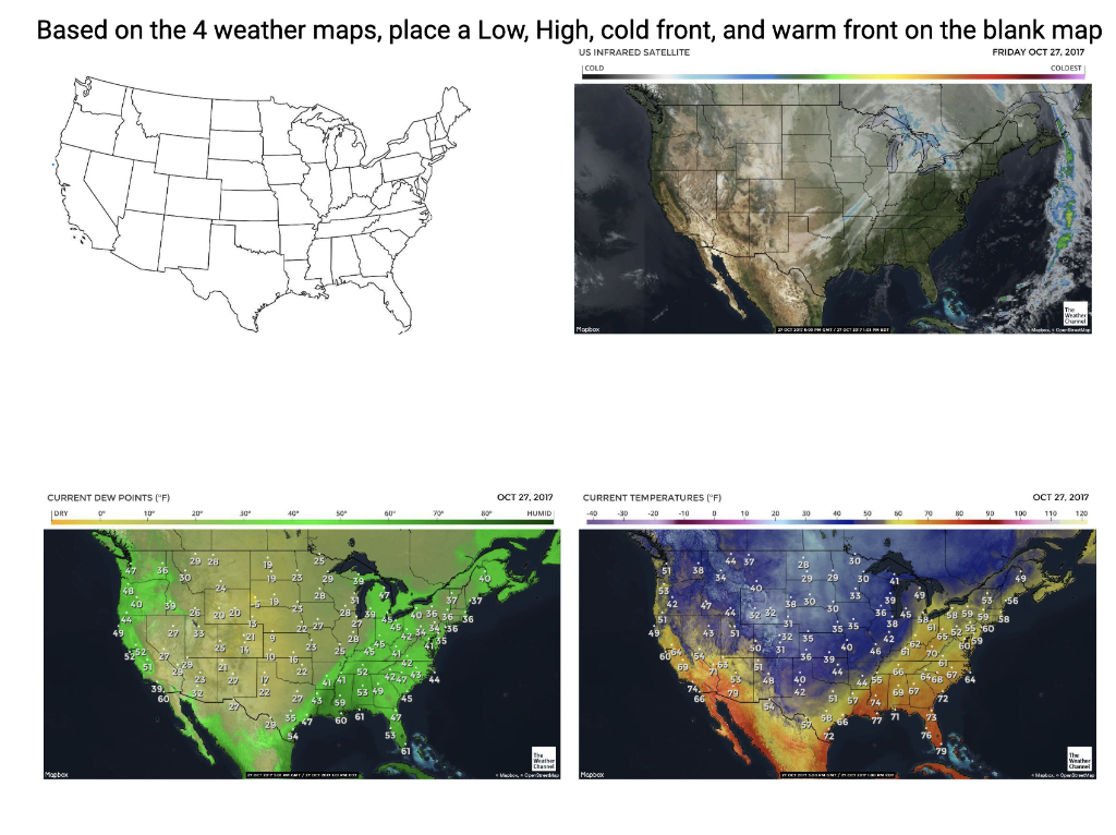 Based on the 4 weather maps, place a Low, High, cold | Chegg.com