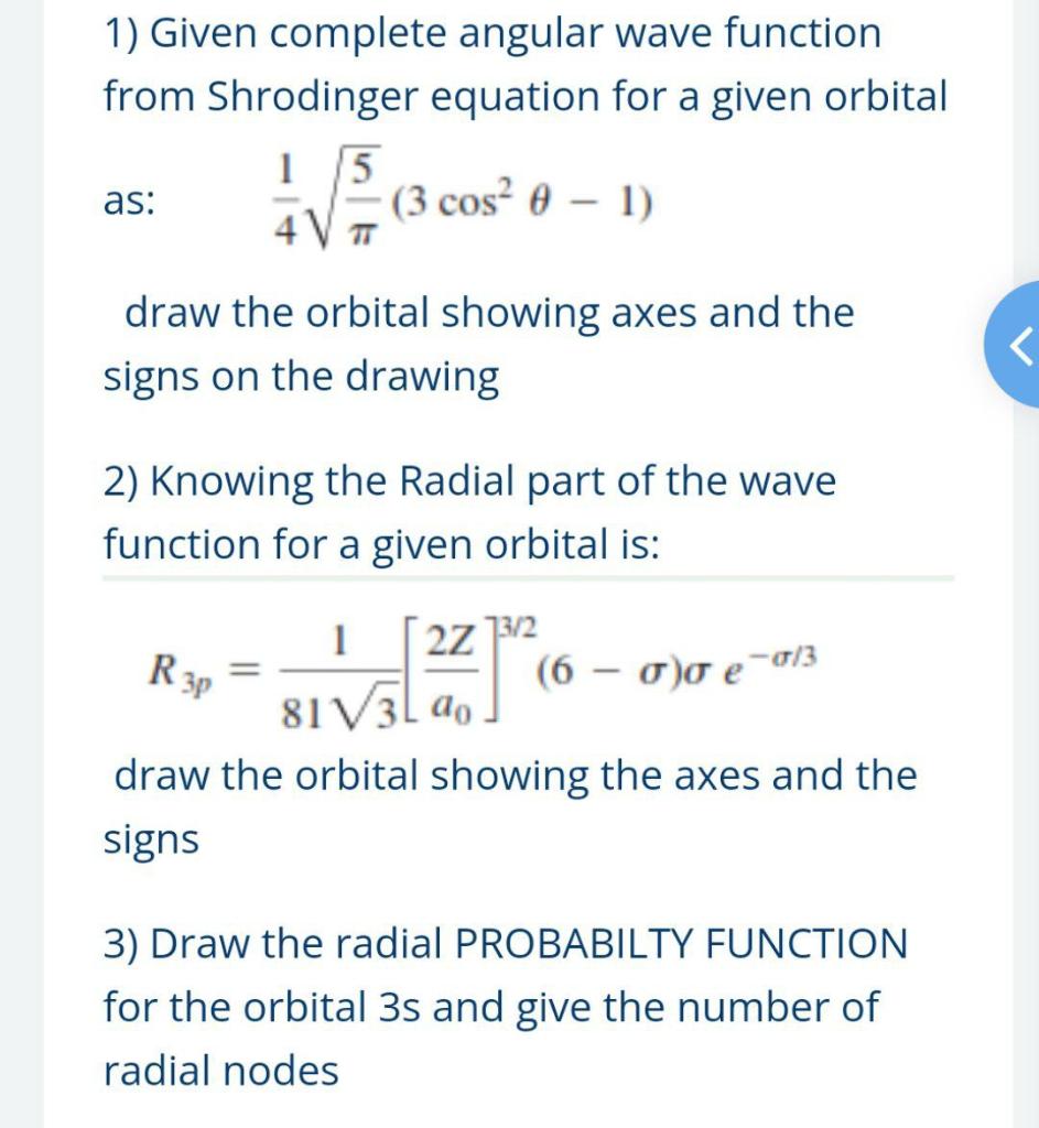 Solved 1) Given complete angular wave function from | Chegg.com