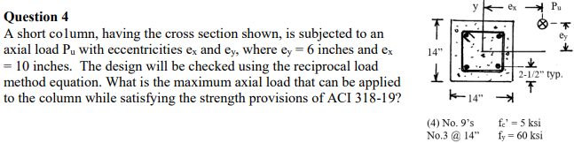 Solved ex P L I Question 4 A short column, having the cross | Chegg.com