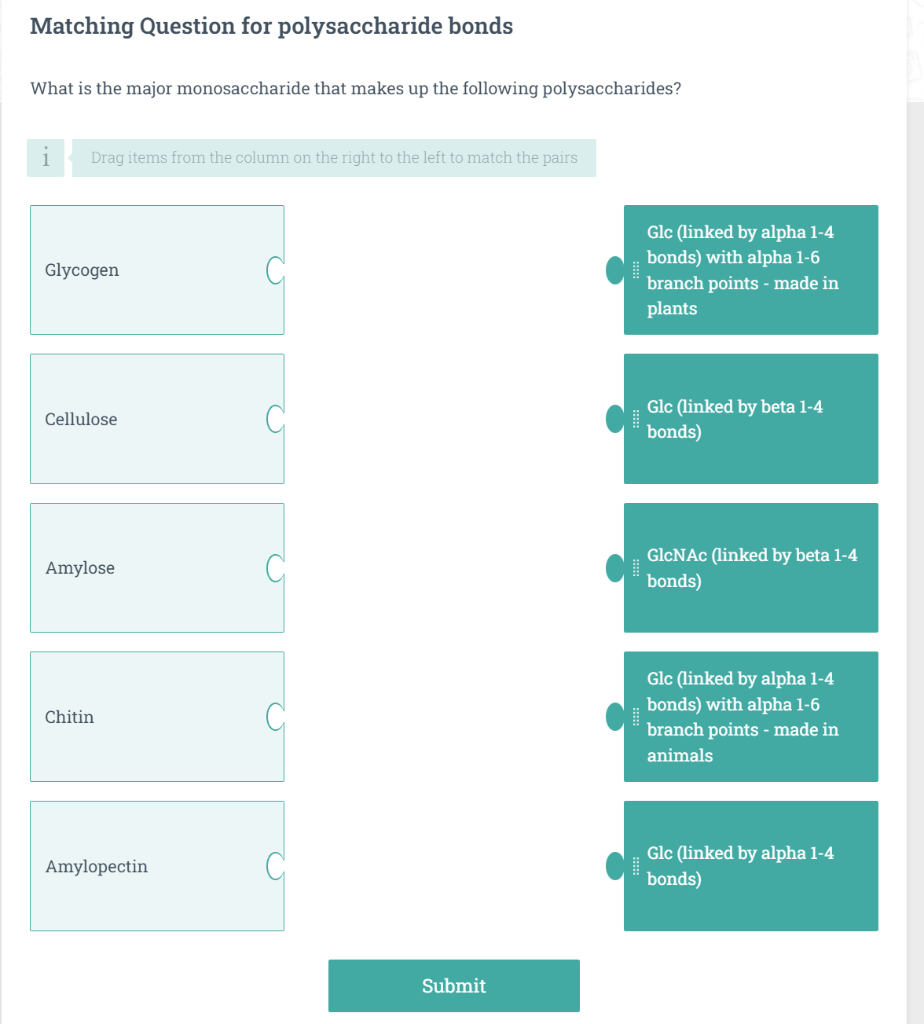 Solved Matching Question for polysaccharide bonds What is | Chegg.com