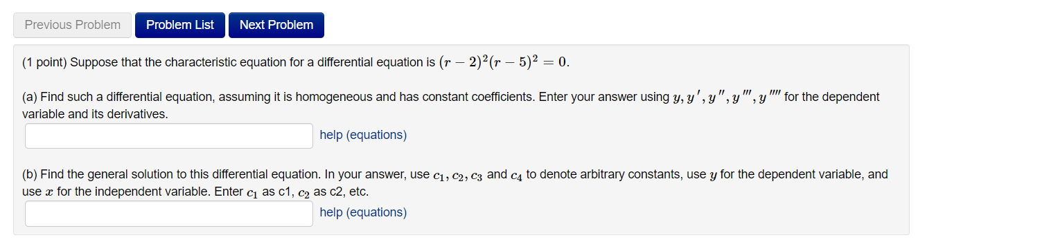 Solved (1 point) Suppose that the characteristic equation | Chegg.com