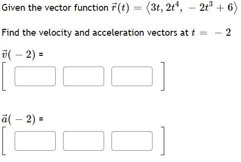Solved Given the vector function r(t)= 3t,2t4,−2t3+6 Find | Chegg.com