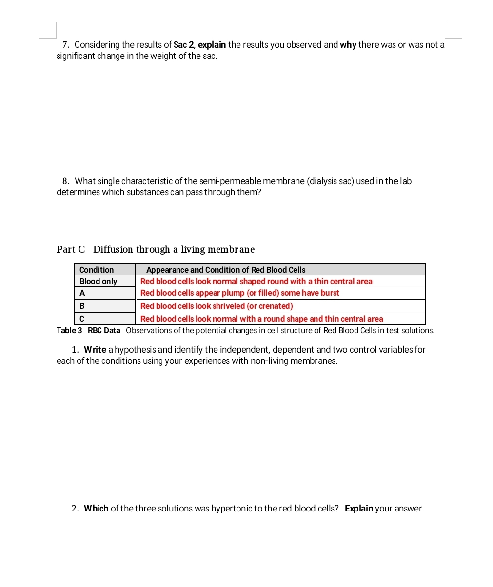 Lab Section: Report Sheet Transporting Across | Chegg.com
