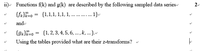 Solved ii) Functions f(k) and g(k) are described by the | Chegg.com