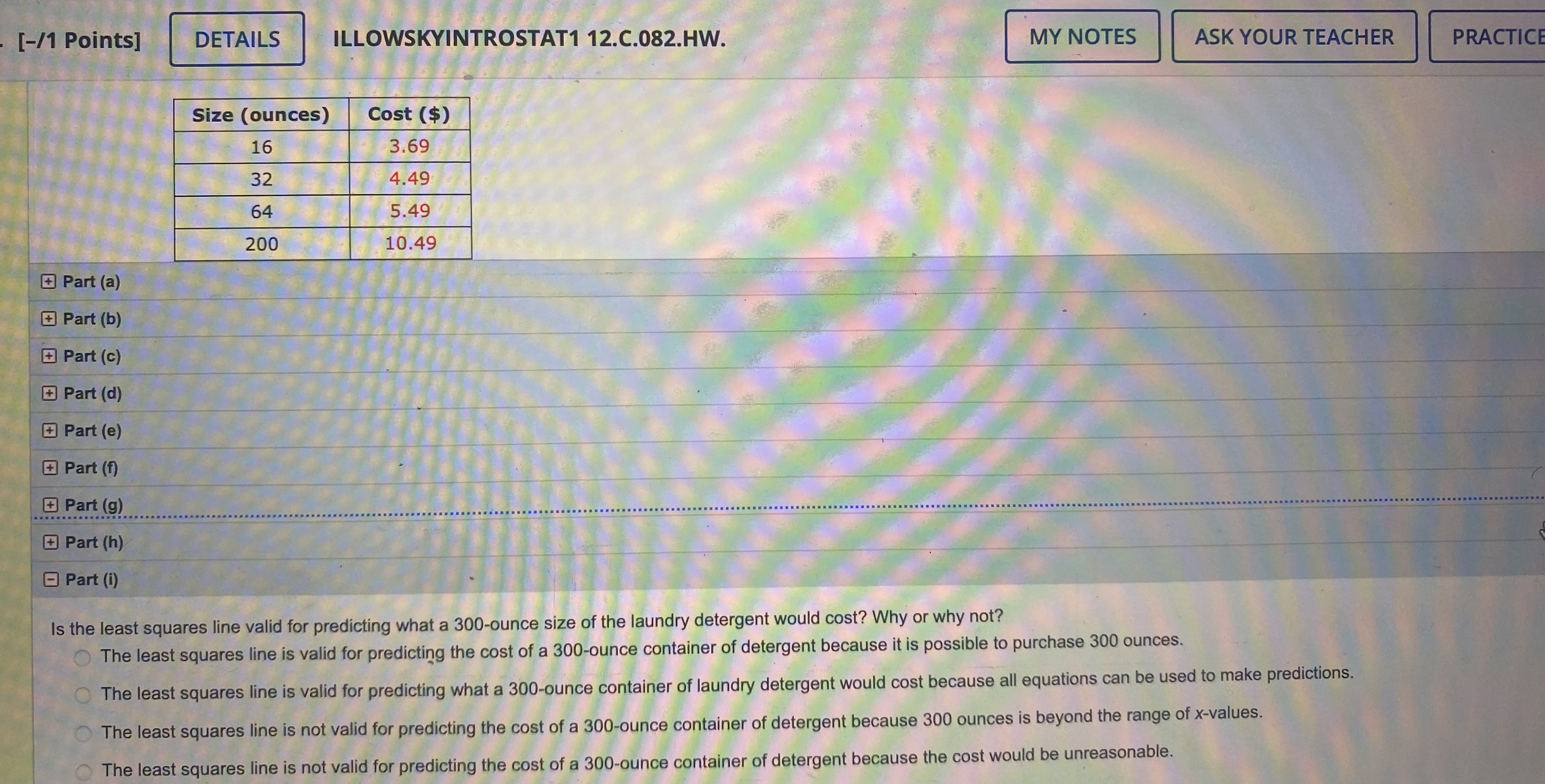 Solved 11 Points] ILLOWSKYINTROSTAT1 12.C.082.HW. Part (a) | Chegg.com