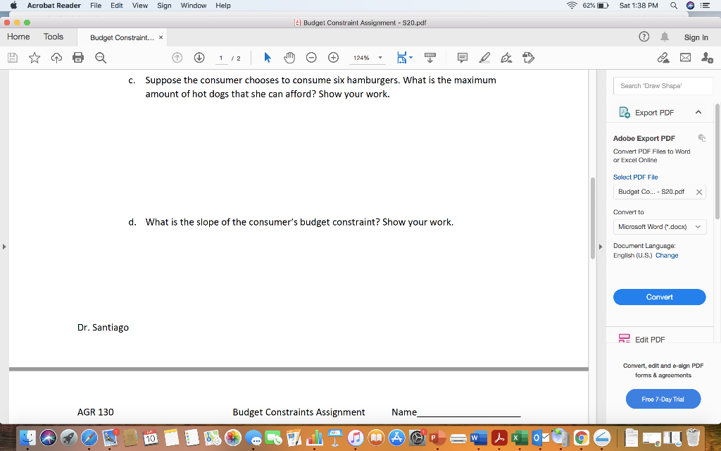 Solved Acrobat Reader File Edit View Sign Window Help 62% D | Chegg.com