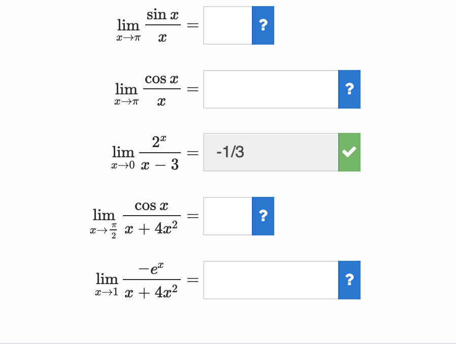 Solved sin x lim х—т cos x lim х—т 2" lim х-0 х -1/3 Cos x | Chegg.com