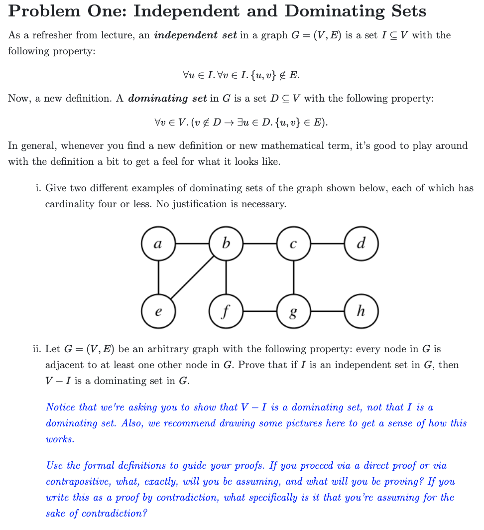 Solved Problem One: Independent and Dominating Sets As a | Chegg.com