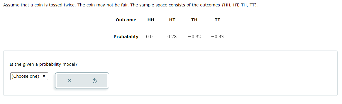 Solved Assume that a coin is tossed twice. The coin may not | Chegg.com