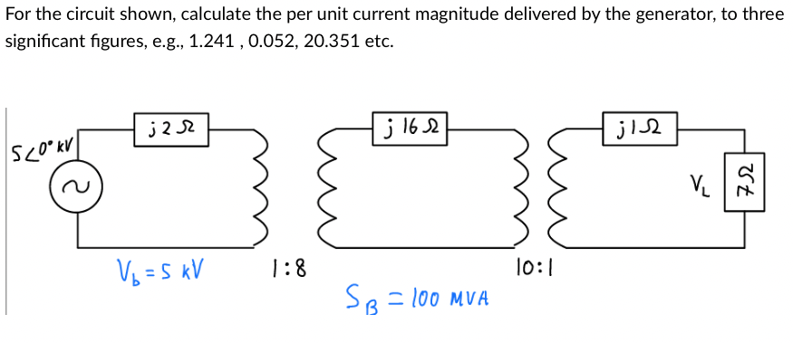 Solved For the circuit shown, calculate the per unit current | Chegg.com