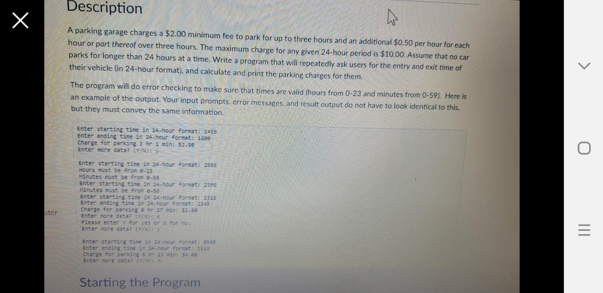 Solved Description X ♡ A parking garage charges a $2.00 | Chegg.com