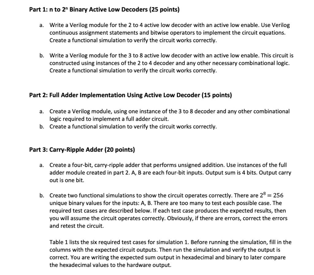 Solved Part 1 N To 2n Binary Active Low Decoders 25 