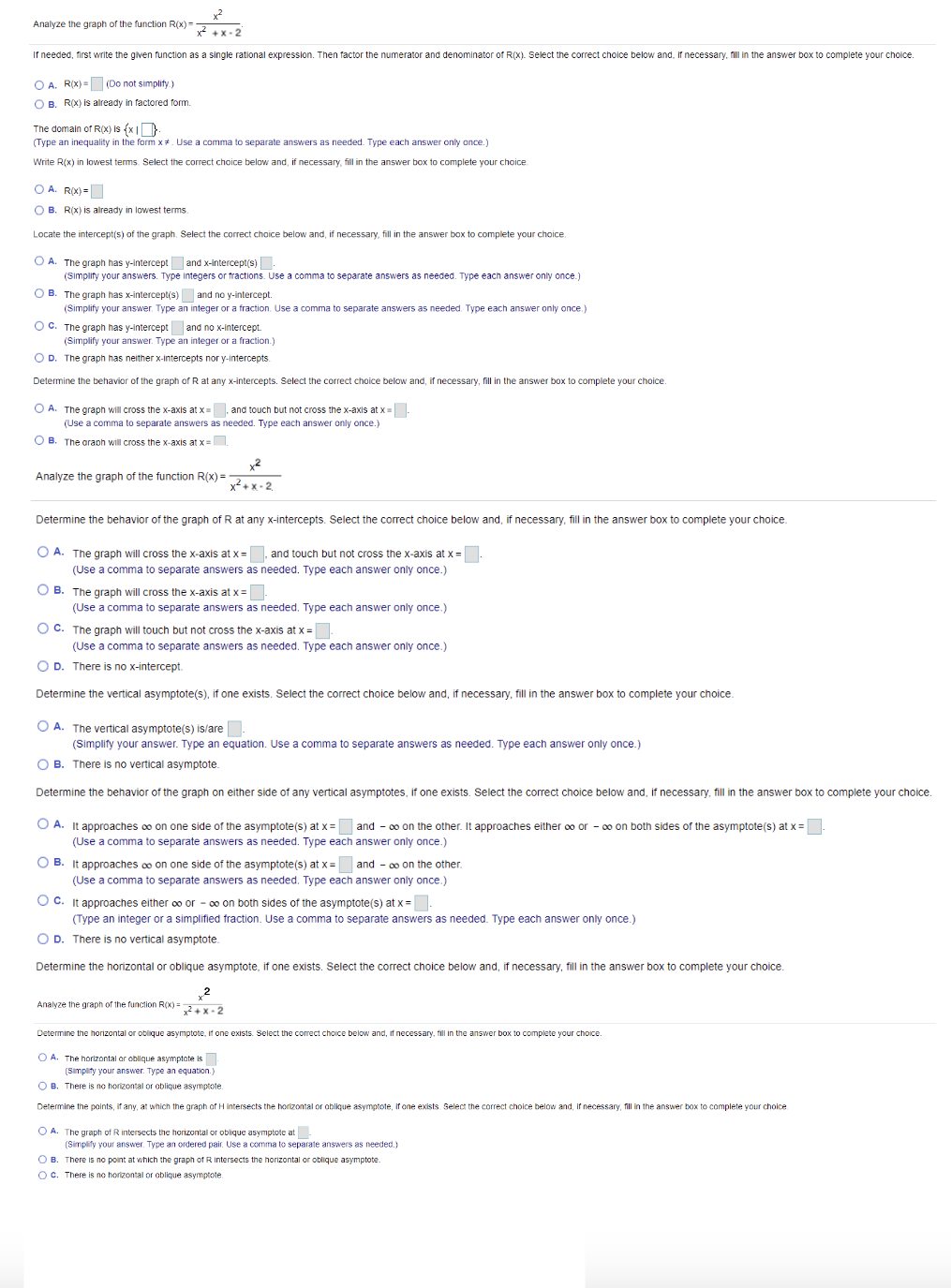 Solved Analyze the graph of the function R(x)=(x2)/(x2 + x - | Chegg.com