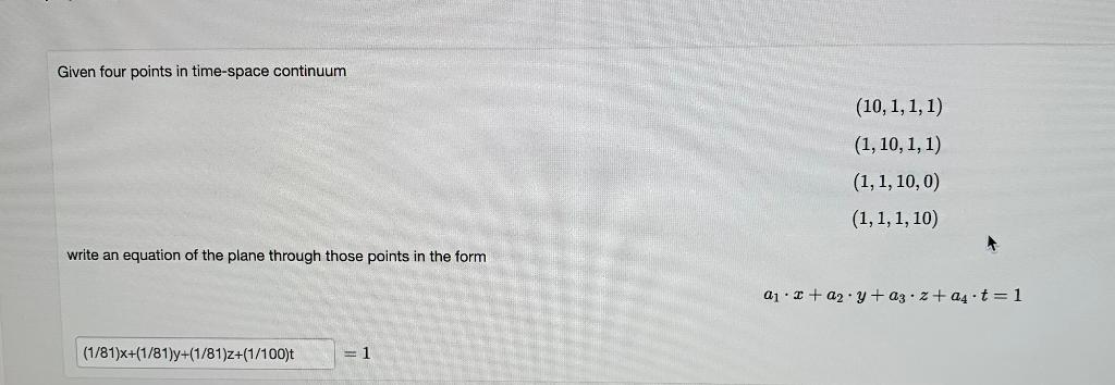 Solved Given four points in time-space continuum | Chegg.com