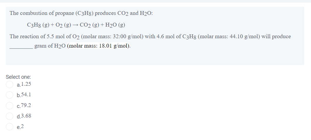 Solved The combustion of propane (C3H8) produces CO2 and H2O | Chegg.com