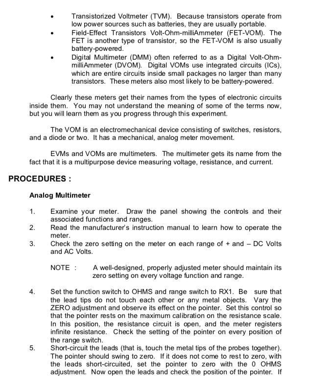 Solved Experiment Number Two ELECTRONIC VOM FAMILIARIZATION | Chegg.com