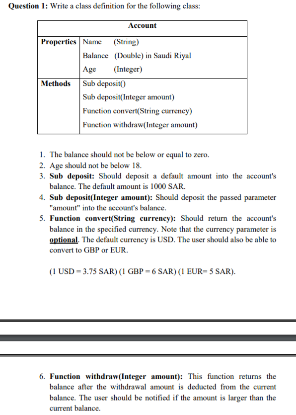 Solved Question 1: Write a class definition for the | Chegg.com
