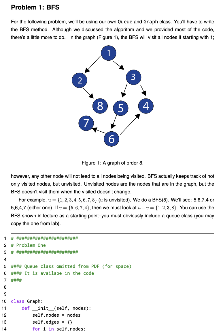Solved Problem 1: BFS For the following problem, we'll be | Chegg.com
