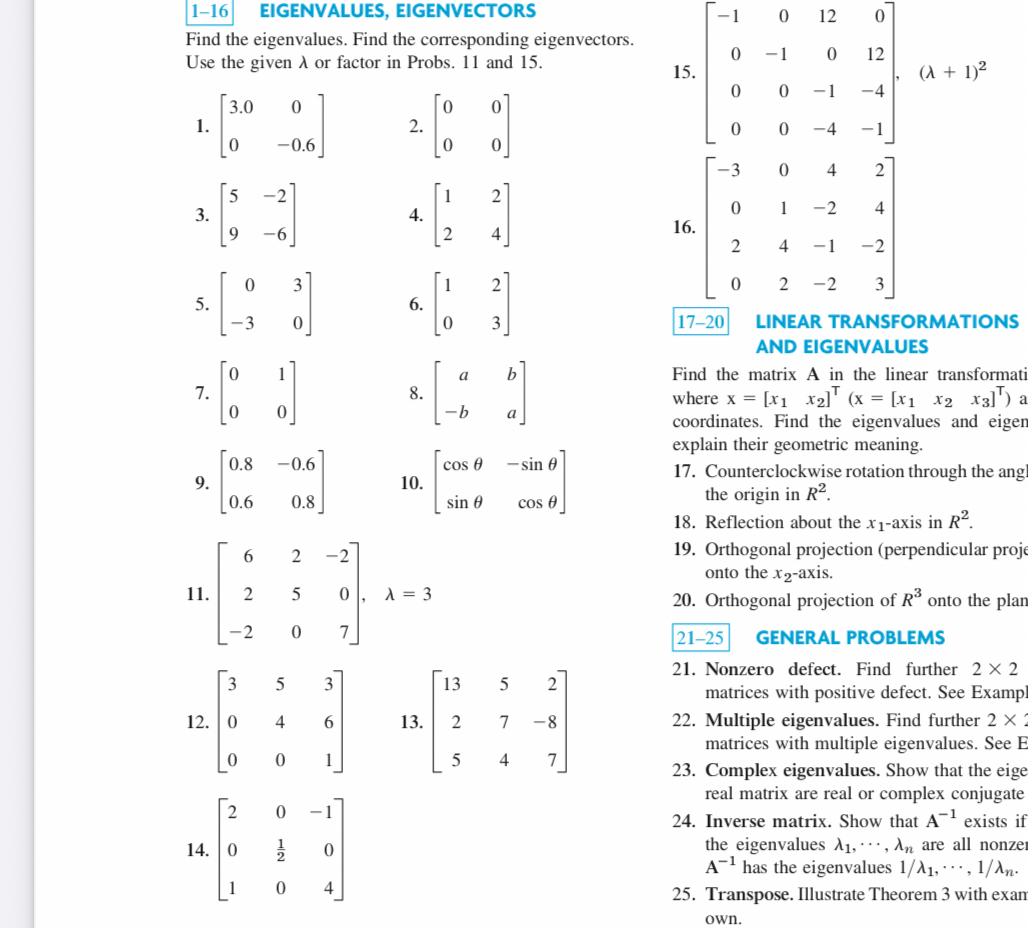 Solved 1-16 EIGENVALUES, EIGENVECTORS Find the eigenvalues. | Chegg.com