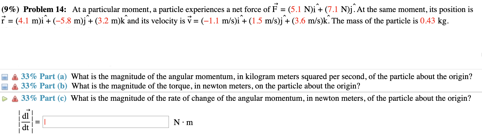 Solved (9\%) Problem 14: At a particular moment, a particle | Chegg.com
