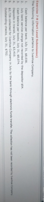 Solved Exercise 7-8 (Part Level Submission) The following | Chegg.com