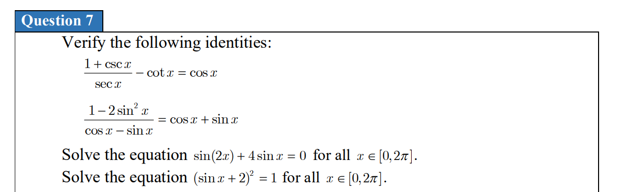 Solved Verify the following identities: | Chegg.com