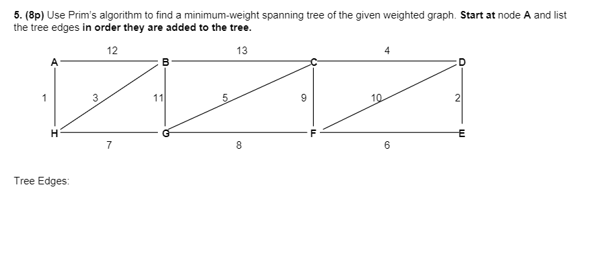 Solved 5. (8p) Use Prim's algorithm to find a minimum-weight | Chegg.com