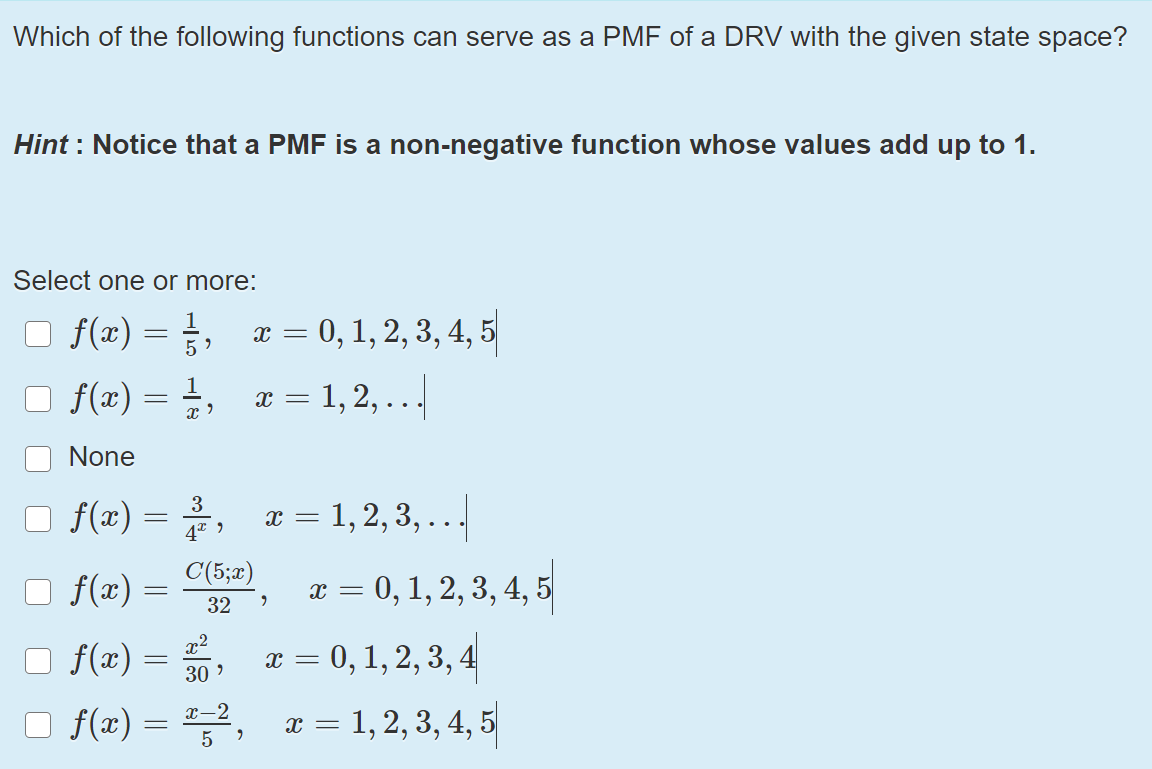 Solved Which of the following functions can serve as a PMF | Chegg.com