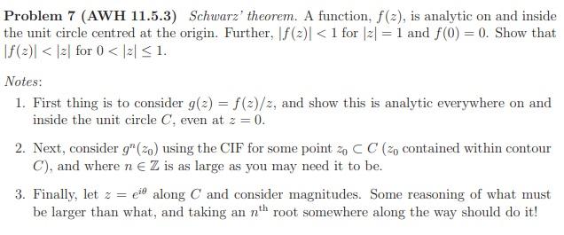 Solved Problem 7 (AWH 11.5.3) Schwarz' theorem. A function, | Chegg.com