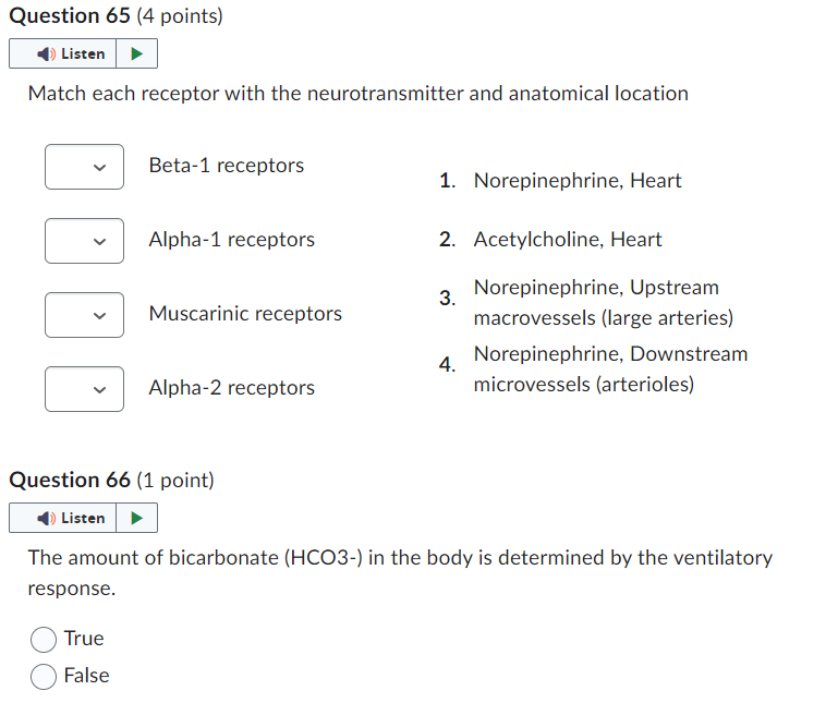Solved Question 65 (4 ﻿points)Match each receptor with the | Chegg.com
