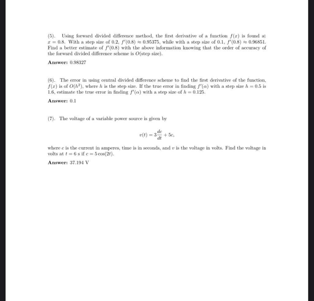 Solved (5). Using forward divided difference method, the | Chegg.com