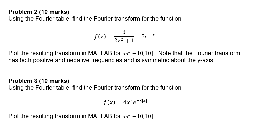 Solved Problem 2 (10 marks) Using the Fourier table, find | Chegg.com
