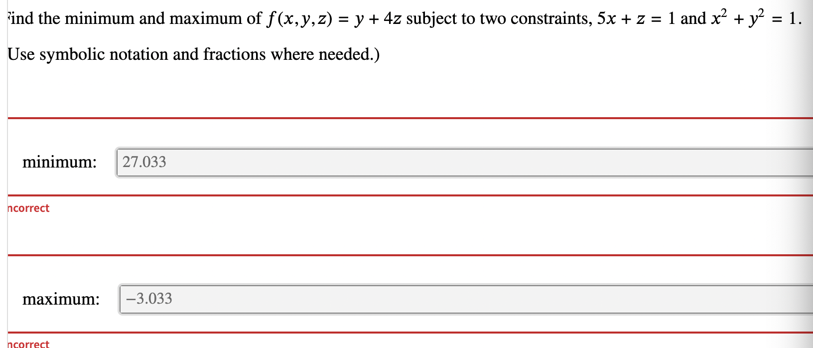 Solved Find the minimum and maximum of f(x, y, z) = y + 4z | Chegg.com