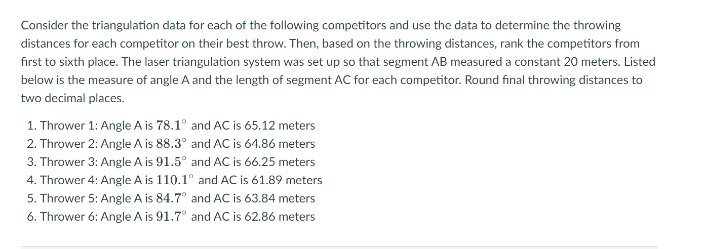 Solved Consider the triangulation data for each of the | Chegg.com