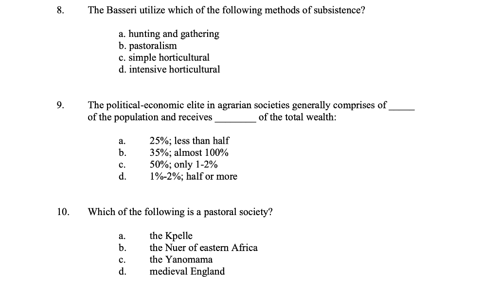Solved 8. The Basseri utilize which of the following methods | Chegg.com