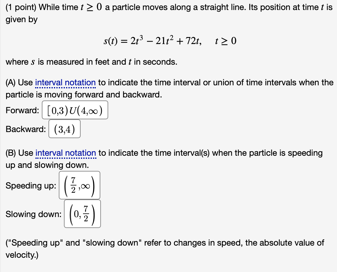 Solved (1 point) While time t > 0 a particle moves along a | Chegg.com