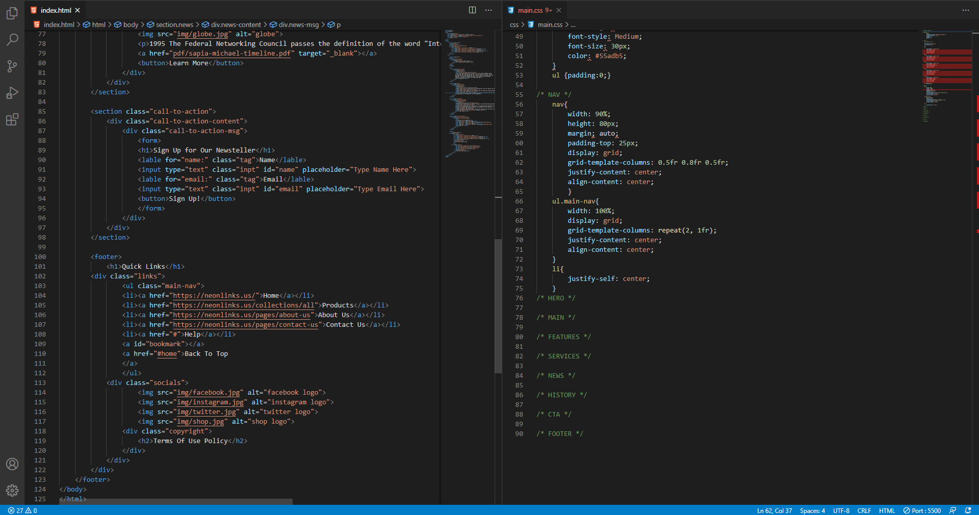 Solved index.html X II main.css 9+ X CSS > main.css > ... /* | Chegg.com