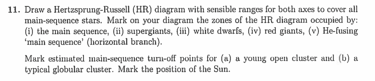 Solved 11. Draw a Hertzsprung-Russell (HR) diagram with | Chegg.com